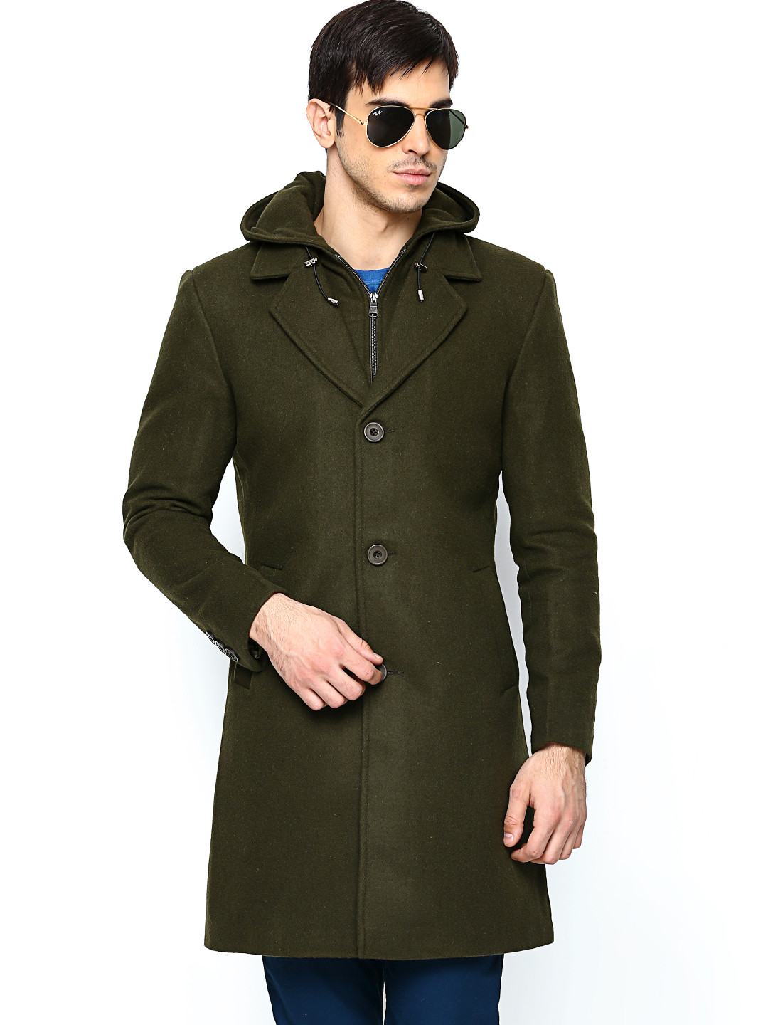 Buy Fort Collins Men Olive Green Long Coat - Coats for Men 560025 | Myntra