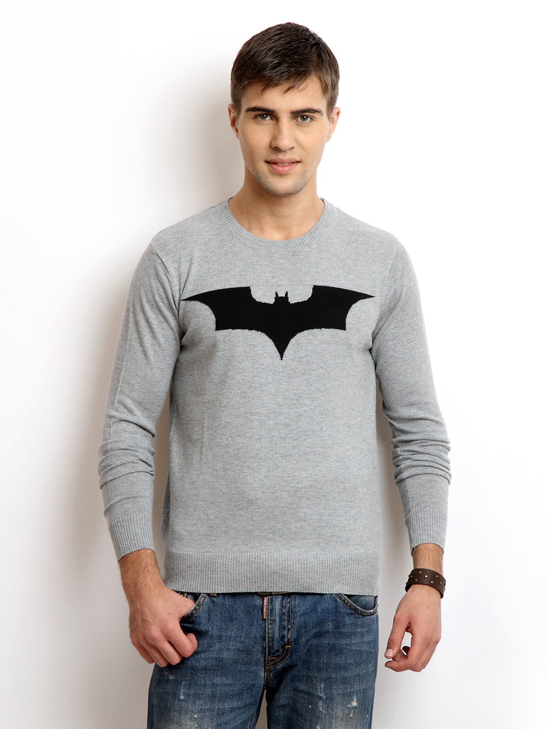 Buy DC Comics Men Grey Melange Batman Sweater - Sweaters for Men 194039 ...