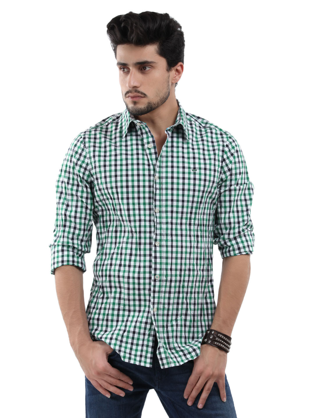 Buy GAS Men Green & Black Andrew Core Checked Shirt - Shirts for Men ...