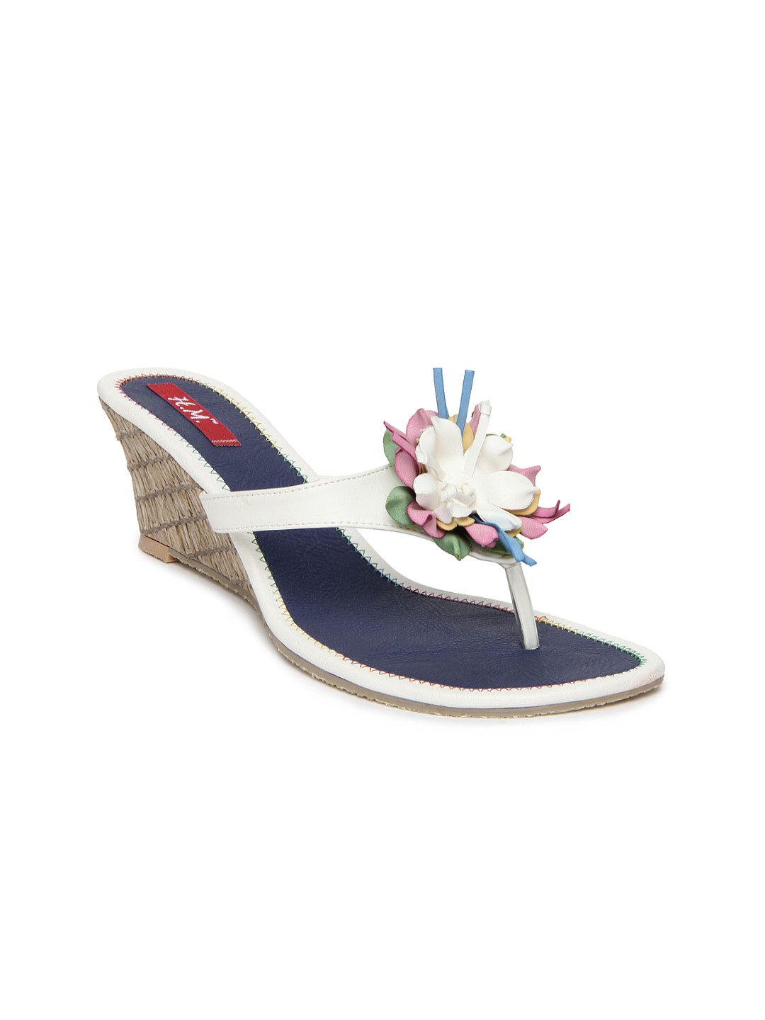 Buy HM Women White & Blue Wedges - Heels for Women 293769 | Myntra