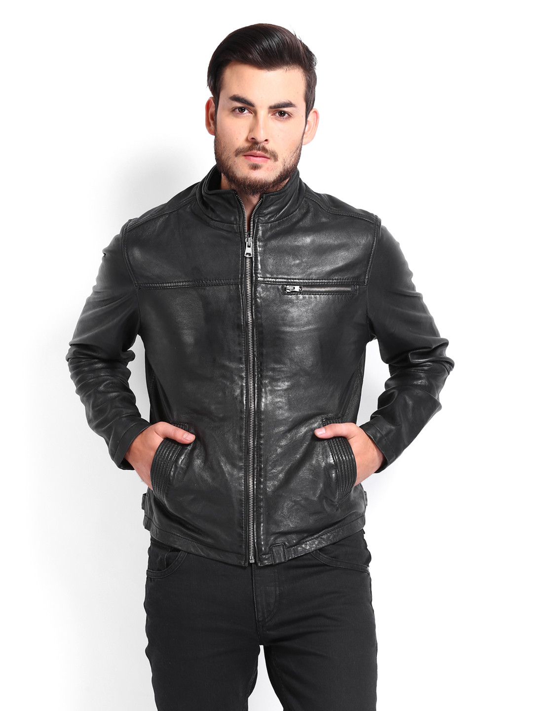 Buy Hidesign Men Black Leather Jacket - Jackets for Men 496054 | Myntra