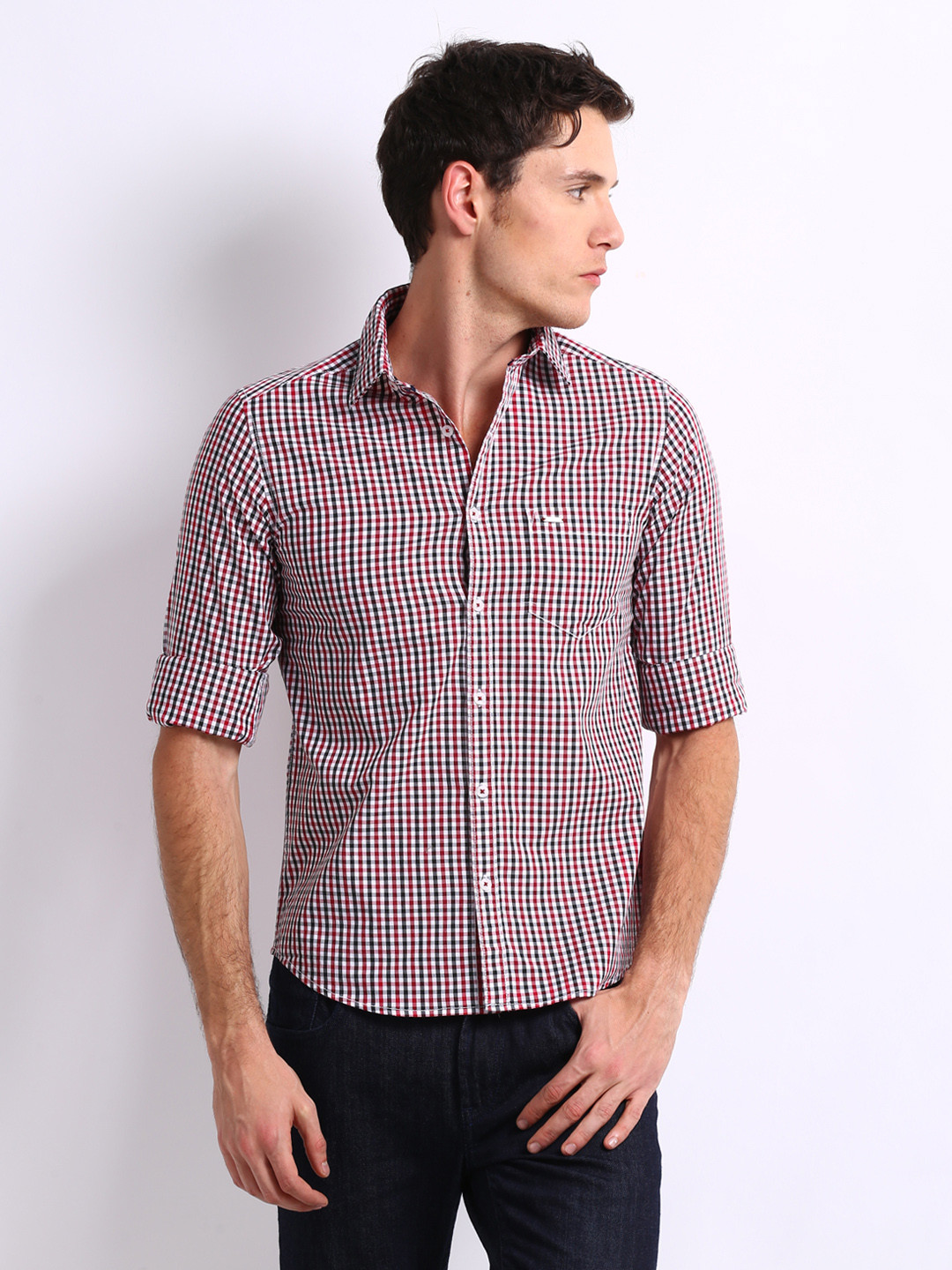 Buy Highlander Men Red & Black Checked Slim Fit Smart Casual Shirt ...