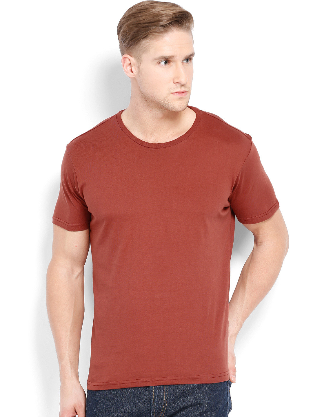 Buy Highlander Men Rust Brown Pure Cotton T Shirt - Tshirts for Men ...
