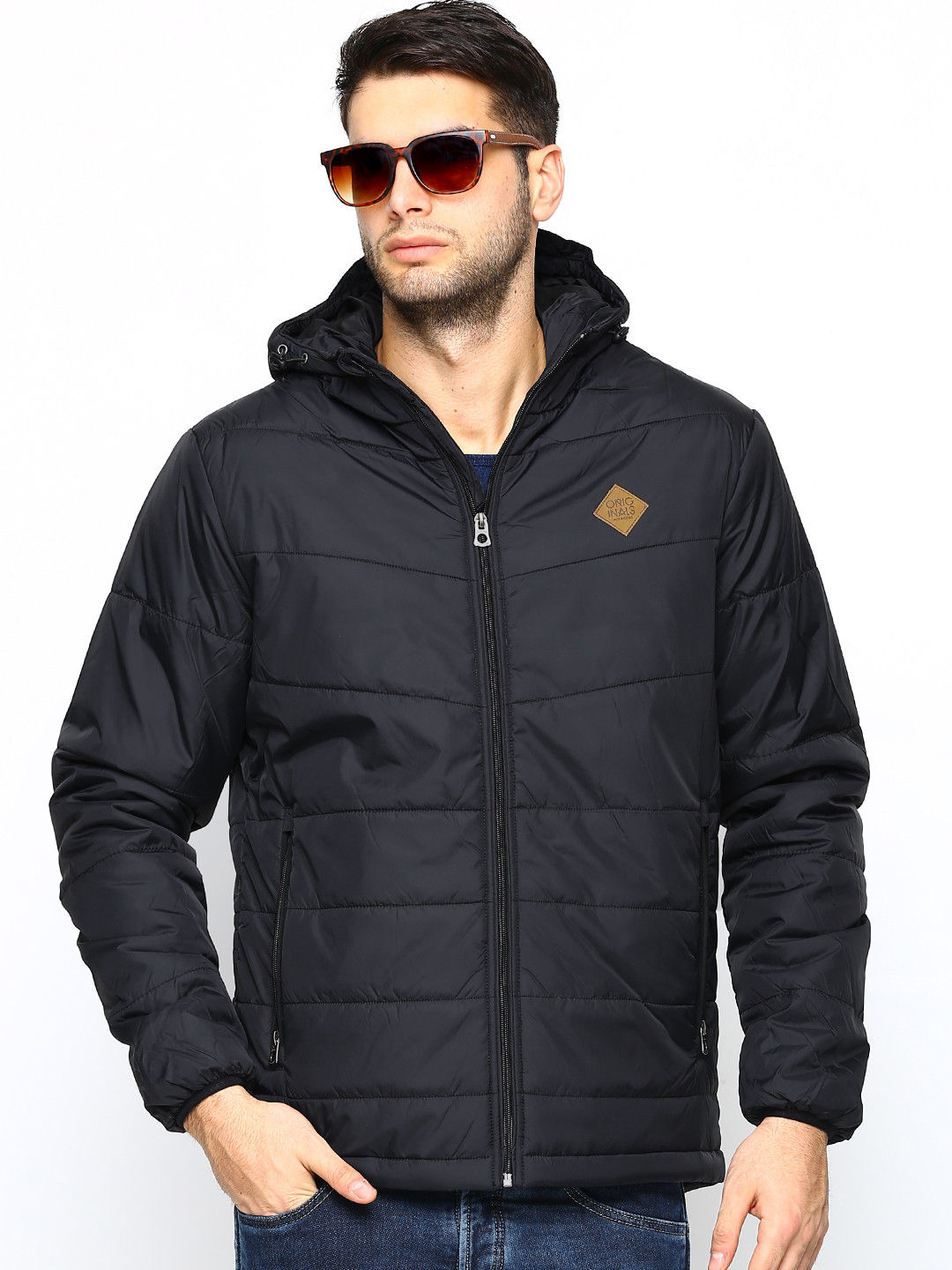 Buy Jack & Jones Men Black Hooded Jacket - Jackets for Men 546730 | Myntra