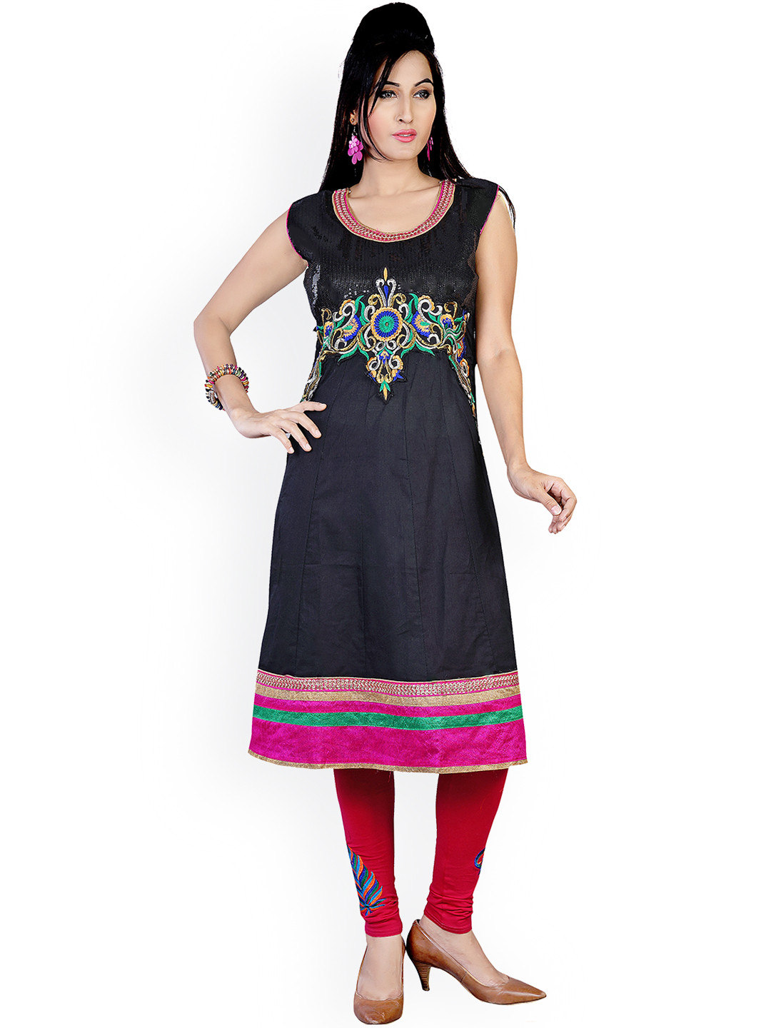 Buy Jazzup Women Black Embroidered Anarkali Kurta - Kurtas for Women 739373 | Myntra