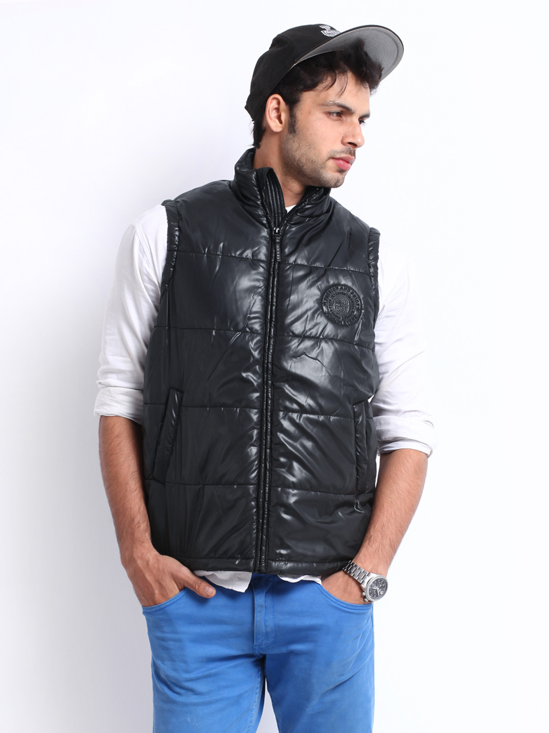 Buy John Players Men Black Padded Sleeveless Jacket - Jackets for Men ...