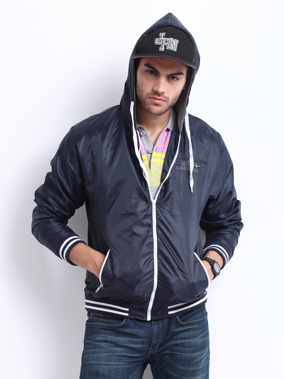 Buy John Players Men Navy Hooded Jacket - Jackets for Men 229714 | Myntra