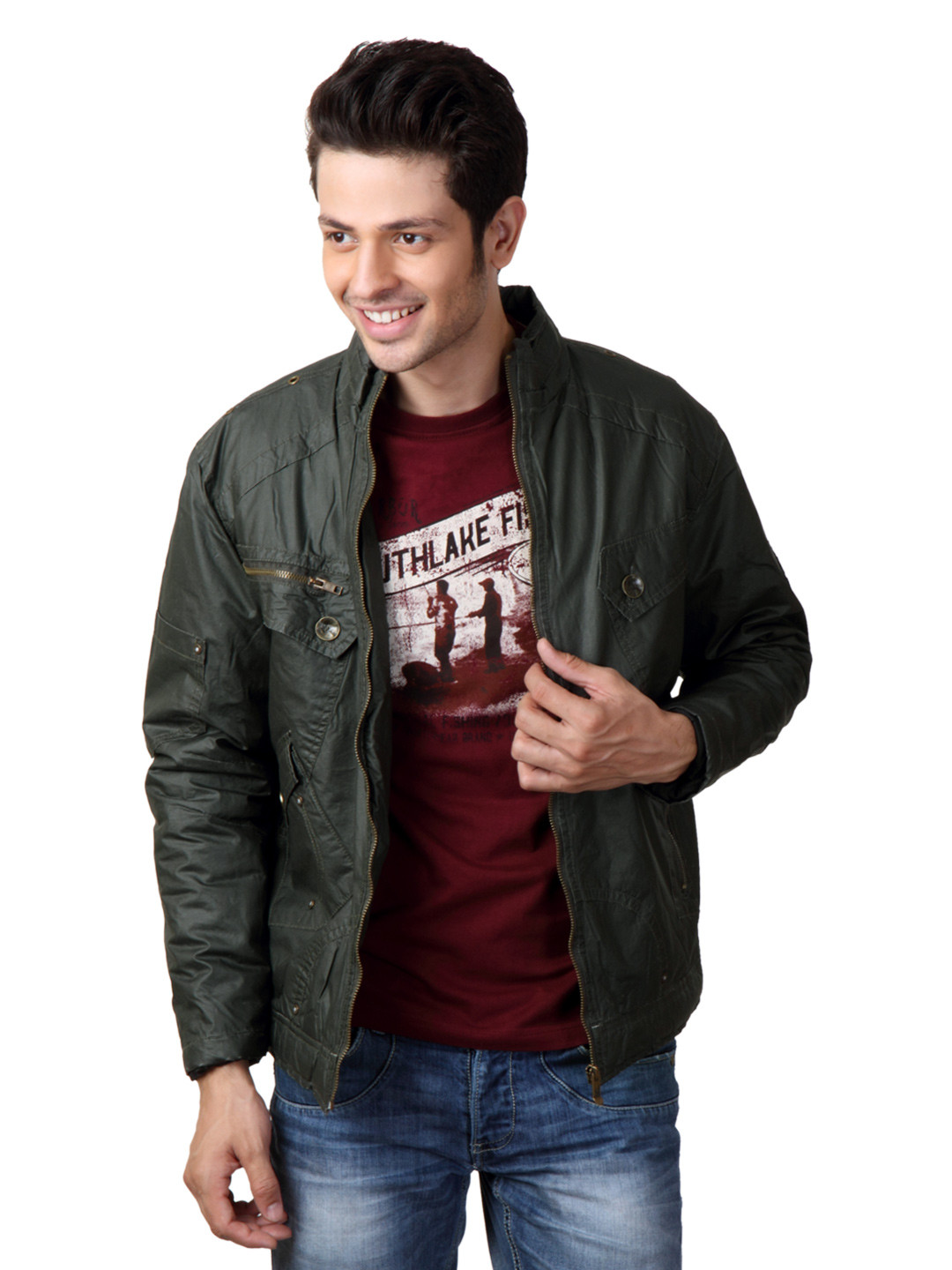 Buy Just Natural Men Olive Jacket - Jackets for Men 59112 | Myntra