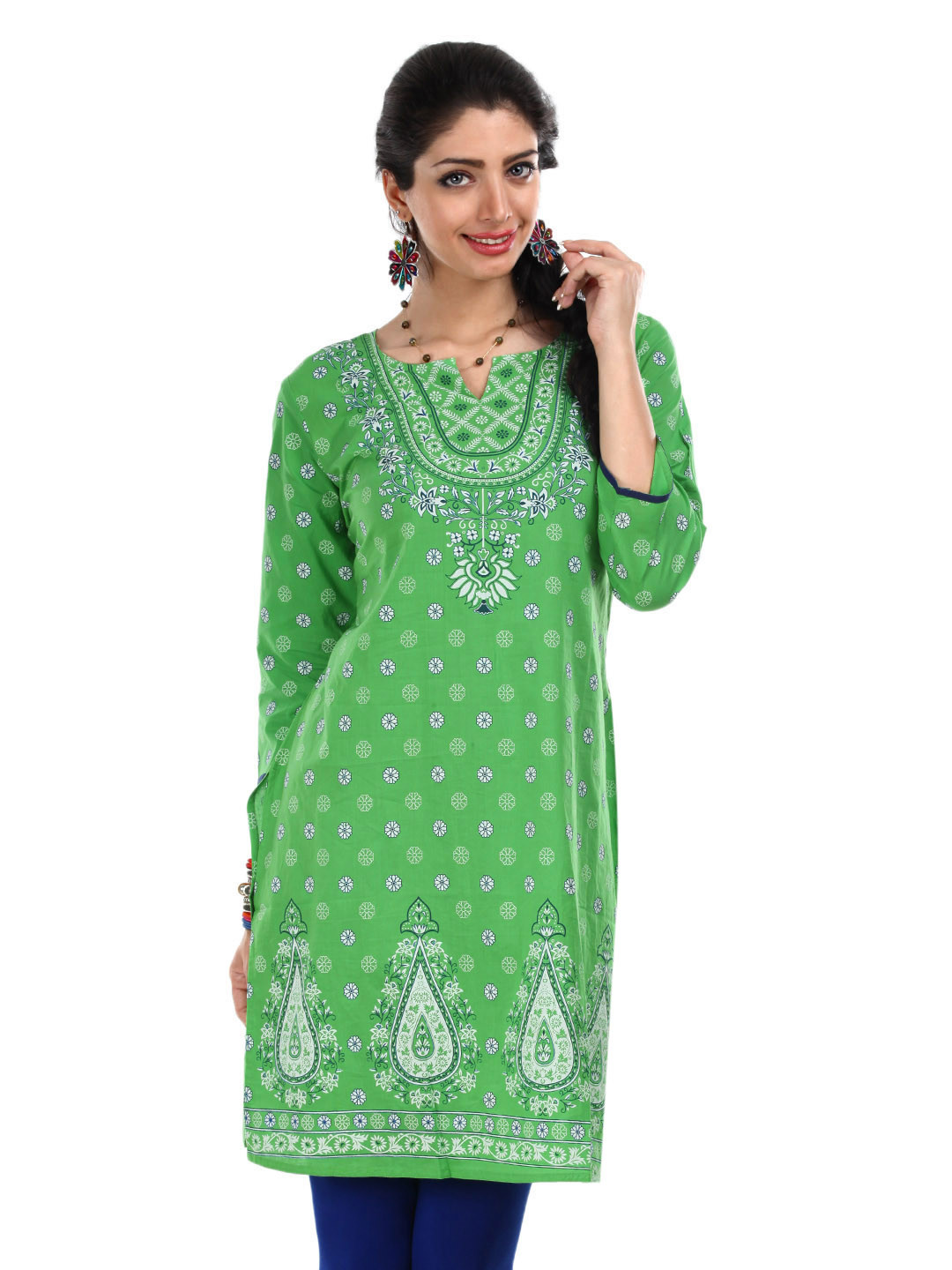 Buy Karigari Women Green Floral Print Kurta - Kurtas for Women 132218 ...