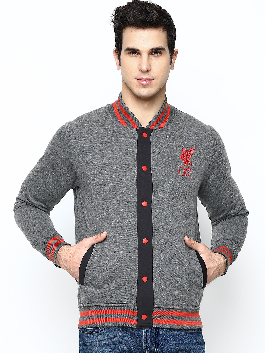 Buy Liverpool Football Club UK Men Grey Melange Jacket - Jackets for ...