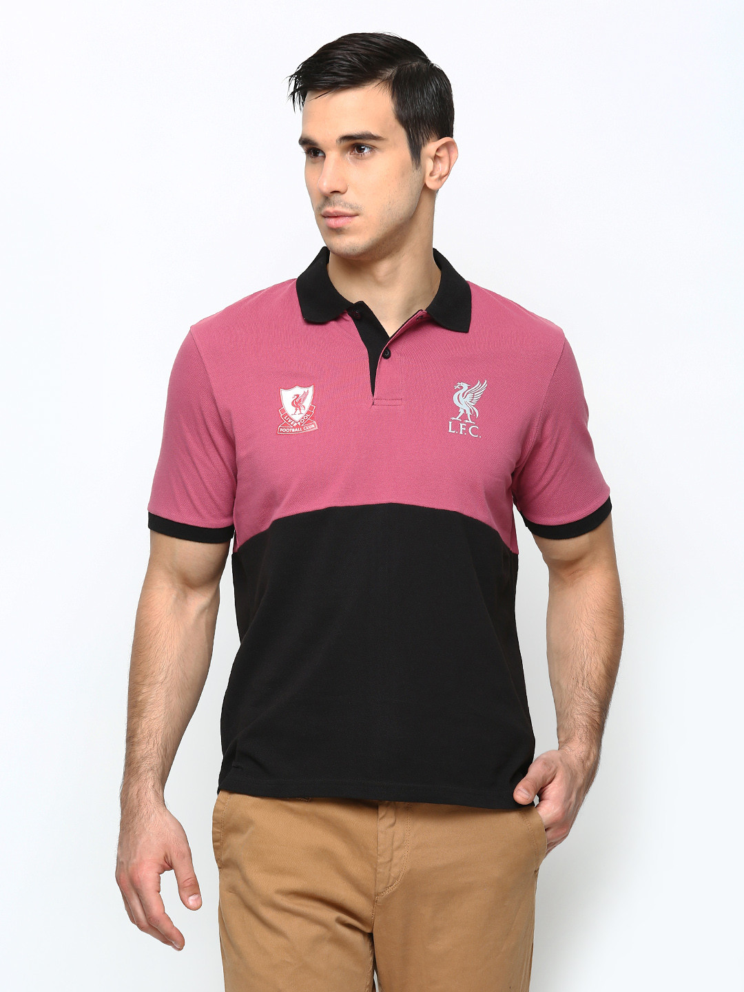 Buy Liverpool Football Club UK Men Pink Black Polo Pure Cotton T Shirt ...