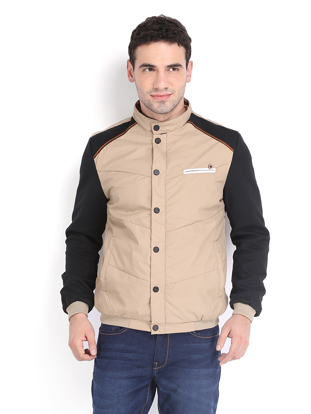 Buy Locomotive Men Beige & Black Jacket - Jackets for Men 537502 | Myntra
