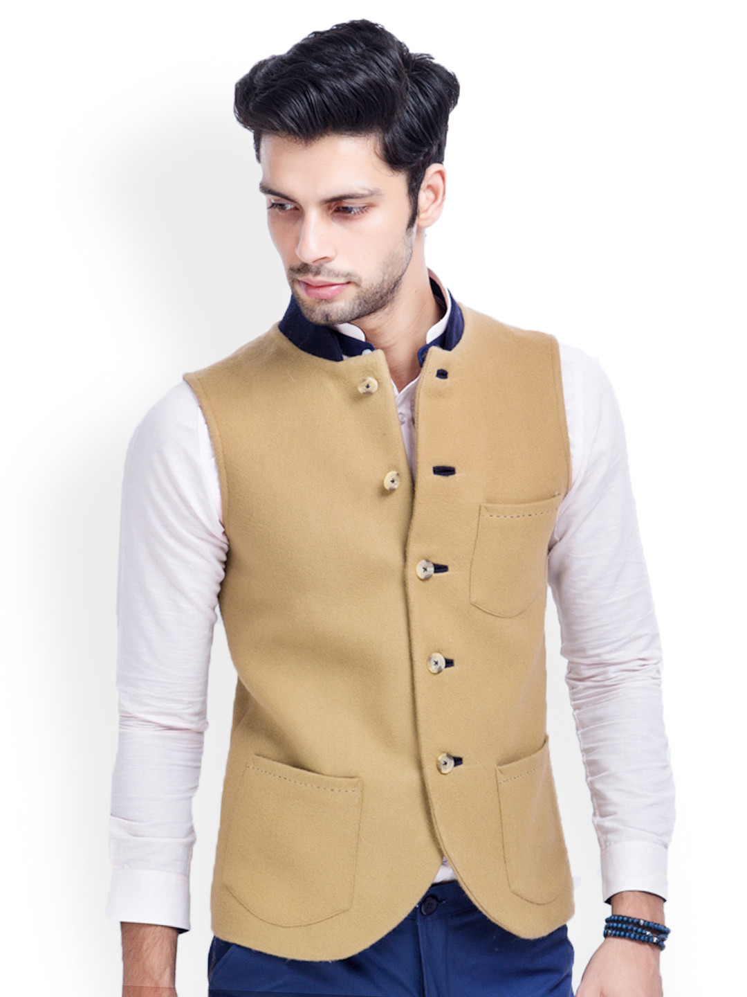 Buy MR BUTTON Men Beige Woollen Slim Fit Nehru Jacket - Jackets for Men ...