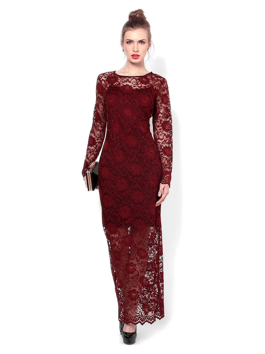 Buy Martini Maroon Lace Maxi Dress - Dresses for Women 663516 | Myntra