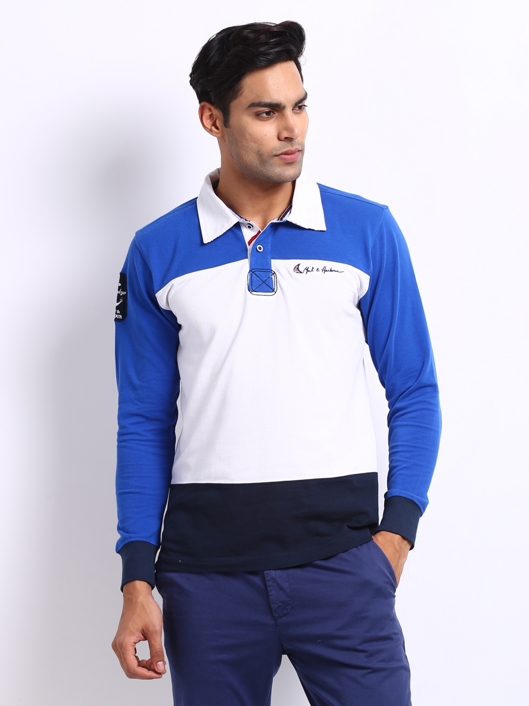 Buy Mast Harbour Men White Blue Polo Pure Cotton T Shirt Tshirts For