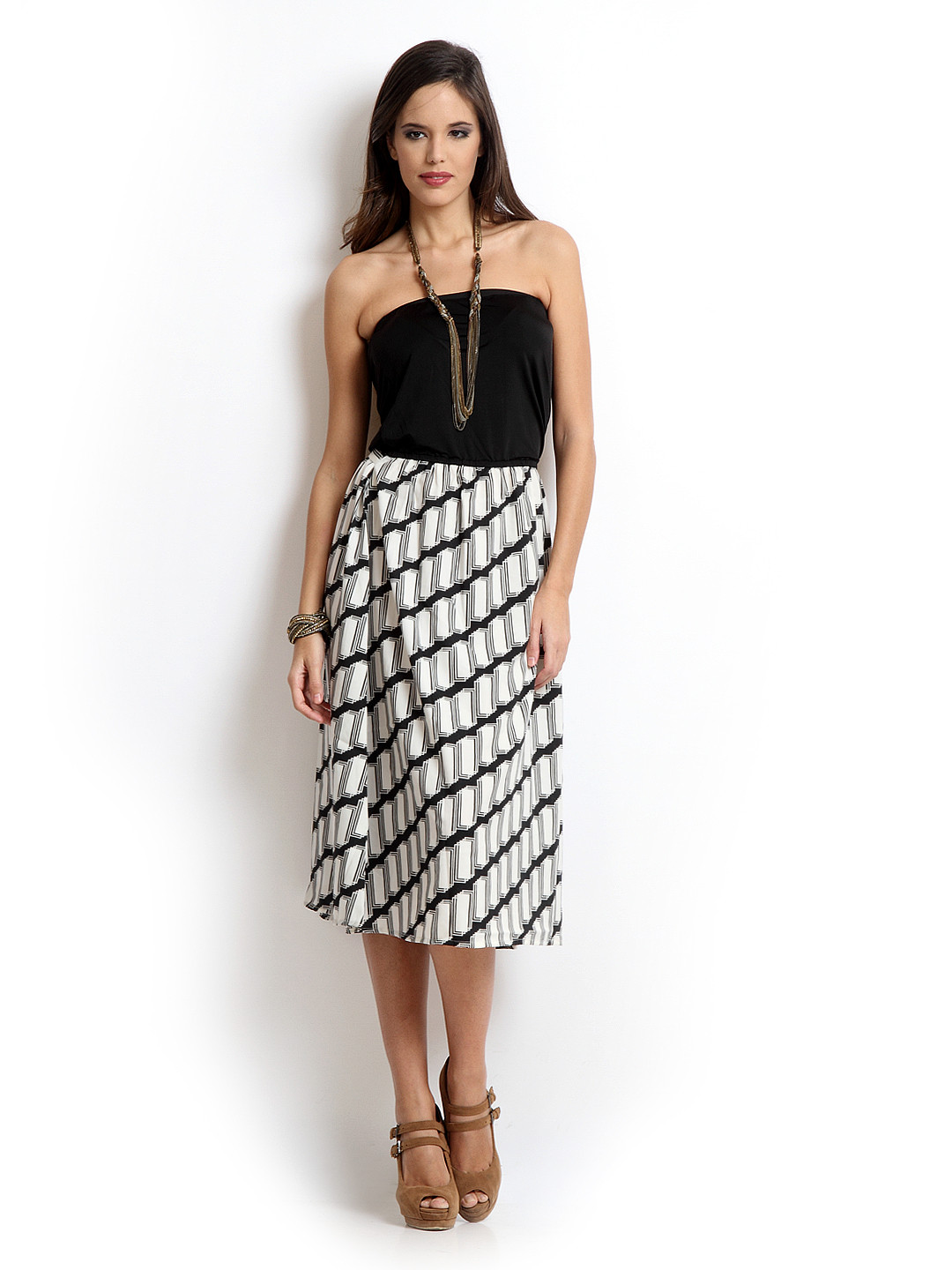 Buy Nineteen Black & White Printed Fit & Flare Dress - Dresses for ...