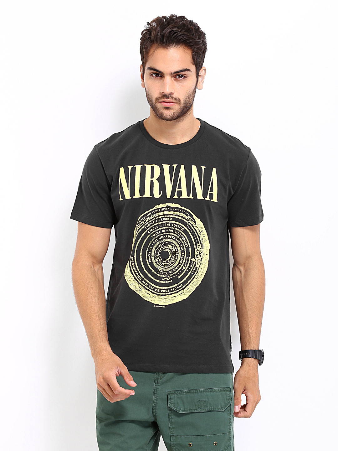 Buy Free Authority Men Grey Nirvana Printed Pure Cotton T Shirt ...