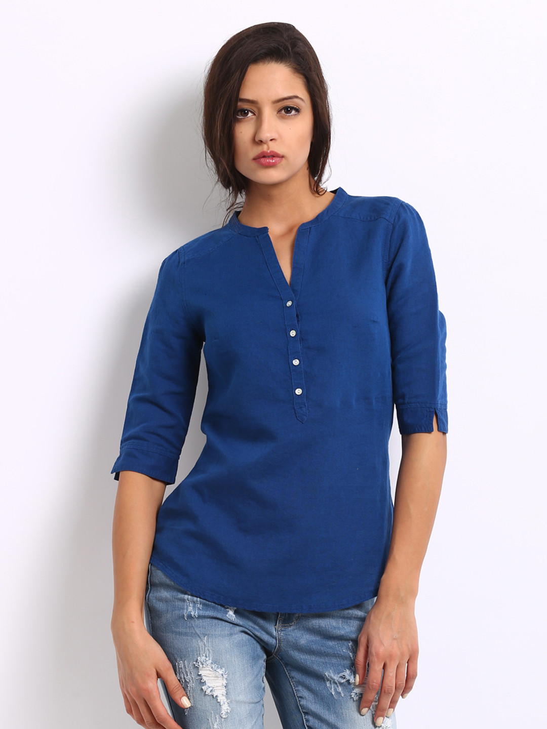 Buy ONLY Women Blue Linen Blend Top - Tops for Women 244773 | Myntra