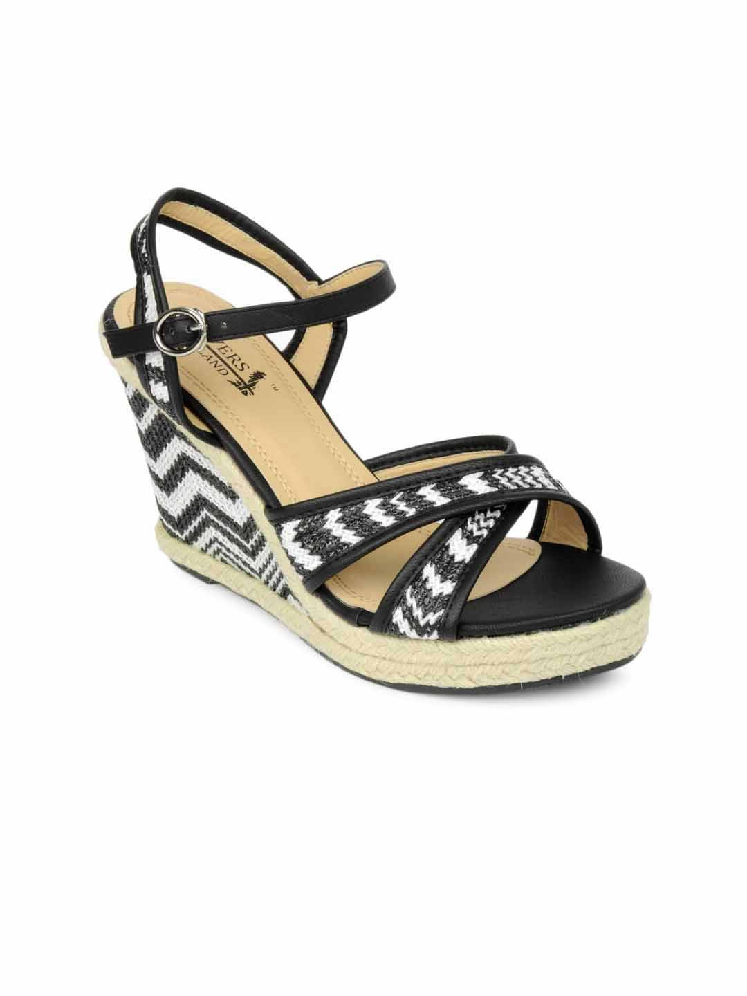 Buy Pavers England Women Black & White Wedges - Heels for Women 130502 ...