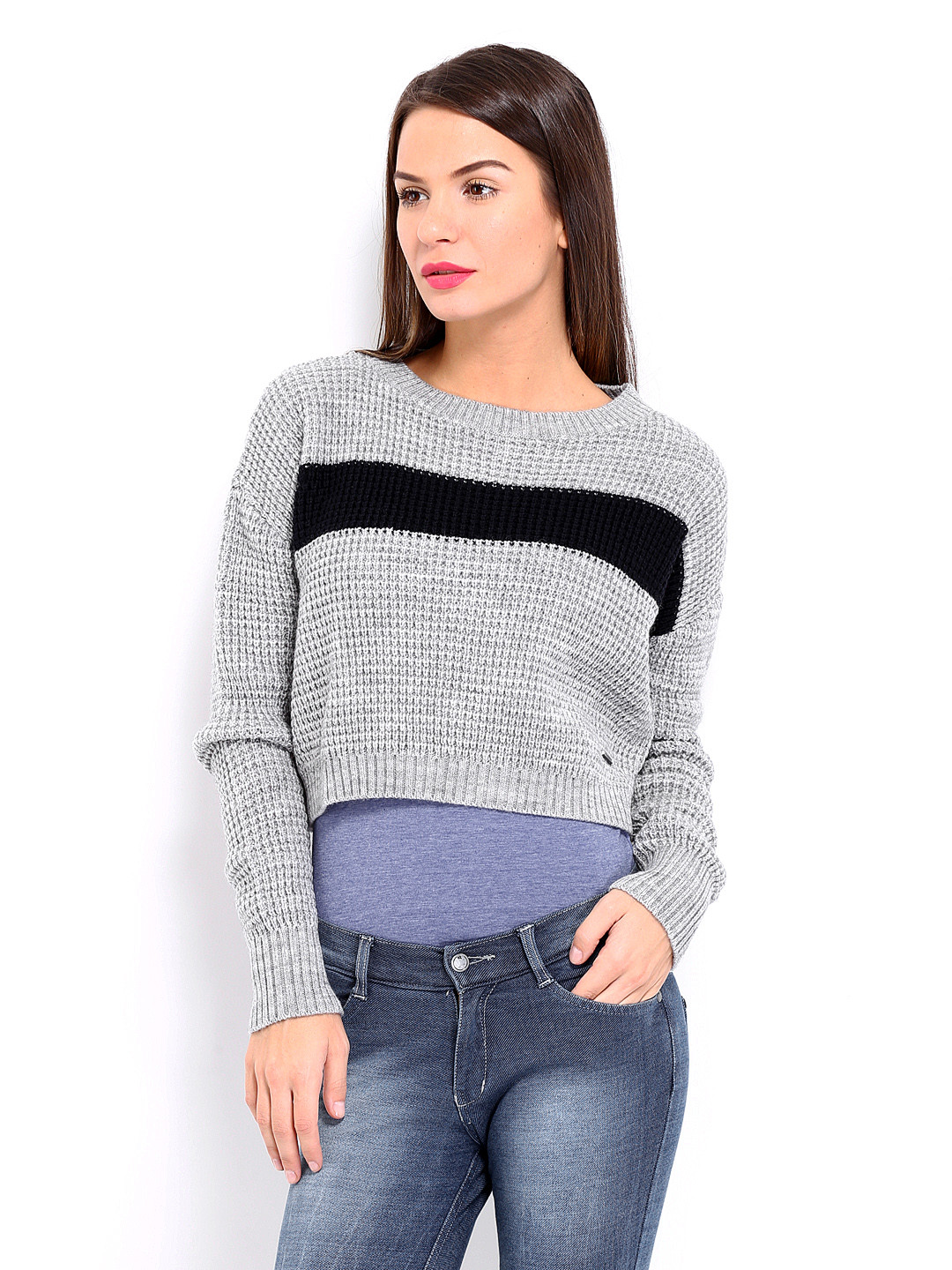 Buy Pepe Jeans Women Grey Melange Wool Blend Cropped Sweater - Sweaters ...