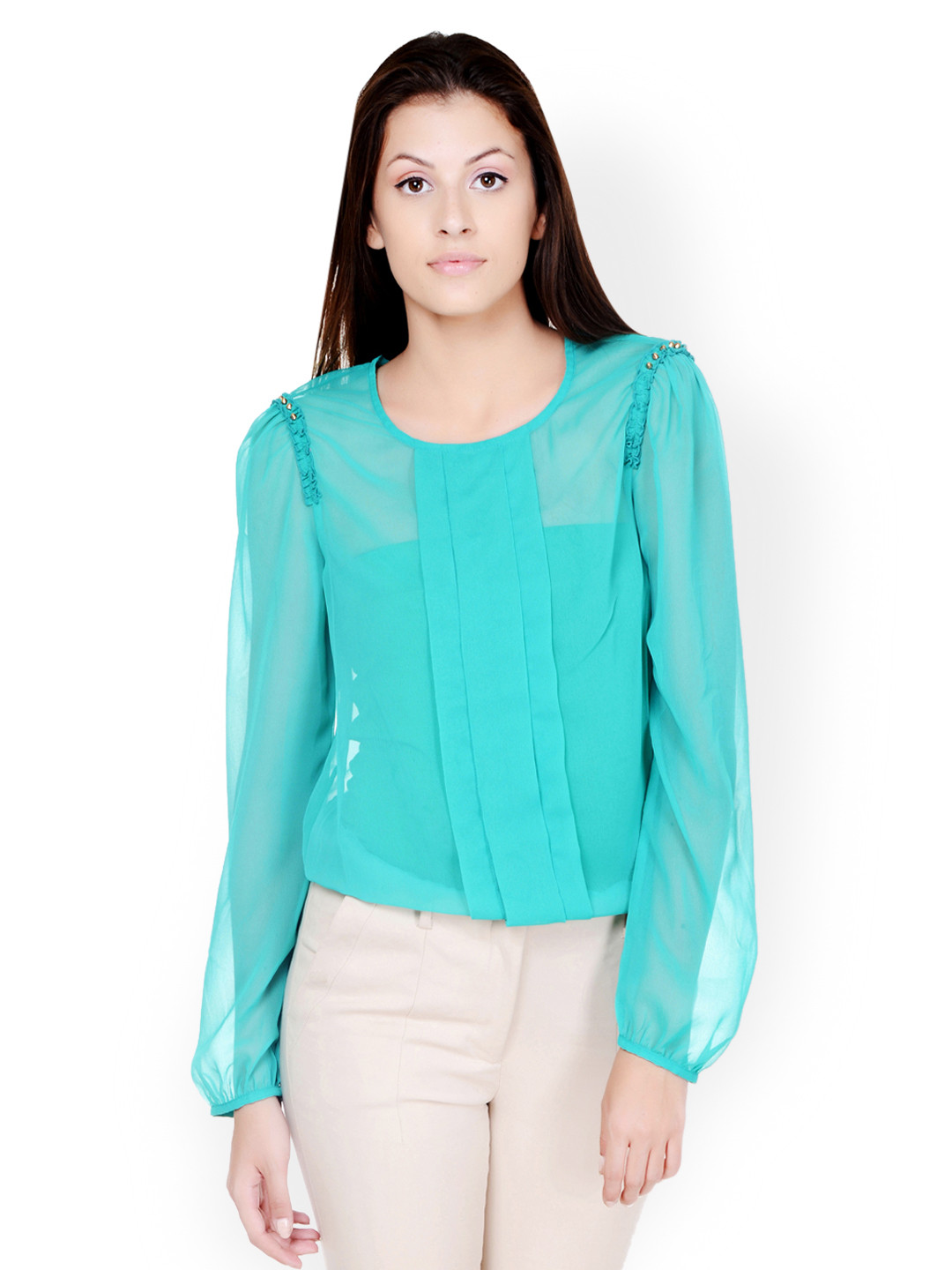 Buy Pera Doce Women Turquoise Blue Sheer Top - Tops for Women 430265 ...
