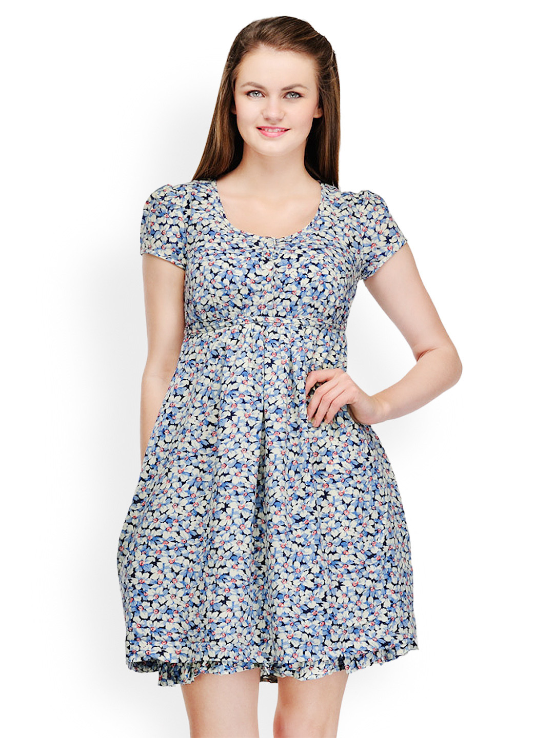 Buy Pique Republic Blue Printed Fit & Flare Dress - Dresses for Women ...