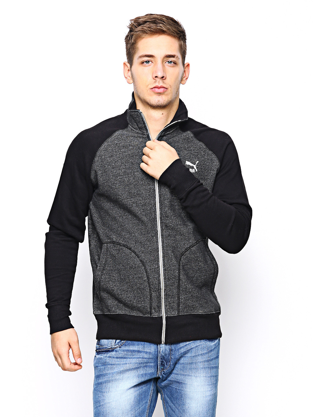 Buy Puma Men Grey & Black Sports Track Jacket - Jackets for Men 518957 ...
