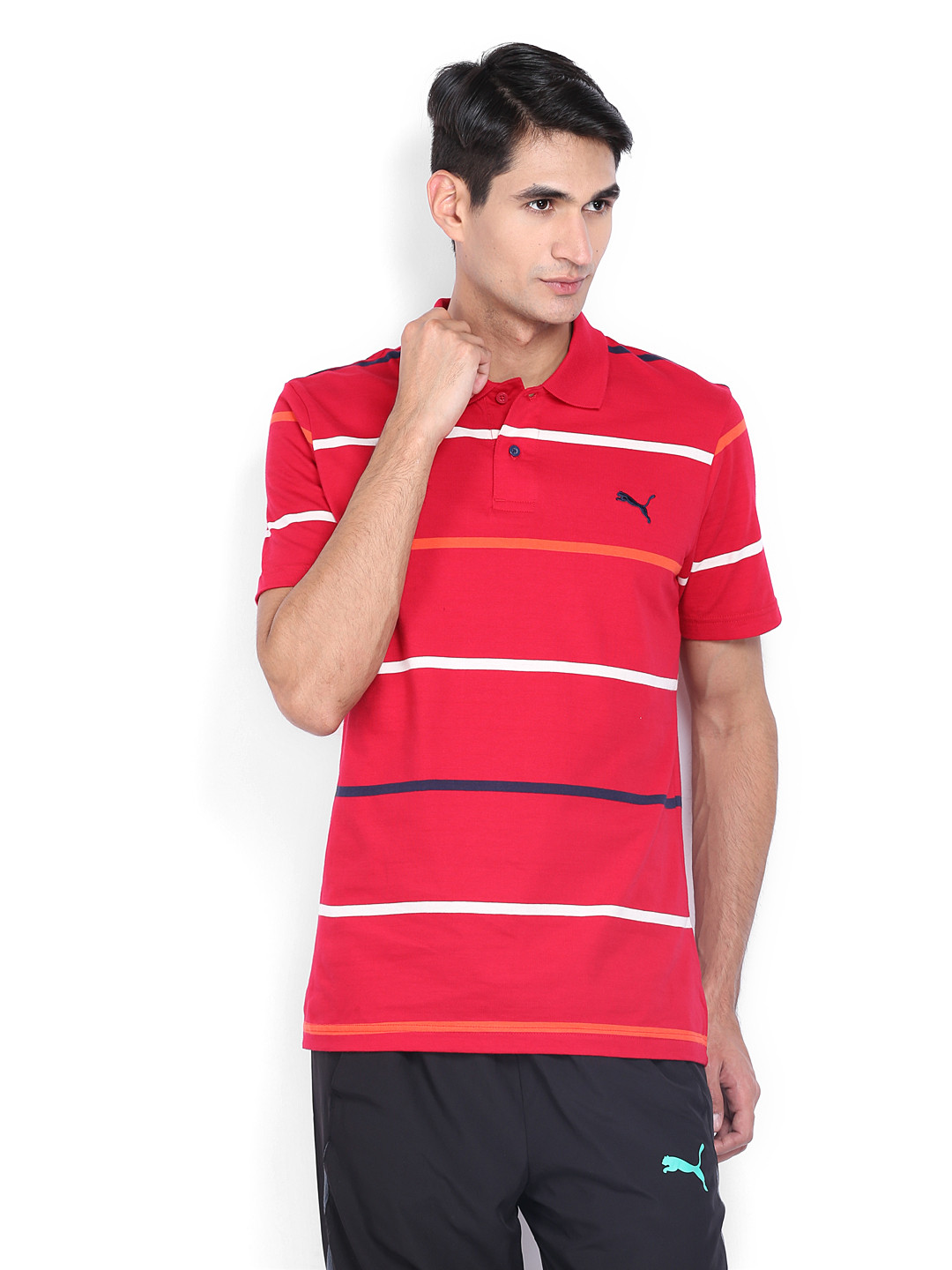 Buy Puma Men Red Striped Polo Pure Cotton T Shirt - Tshirts for Men ...