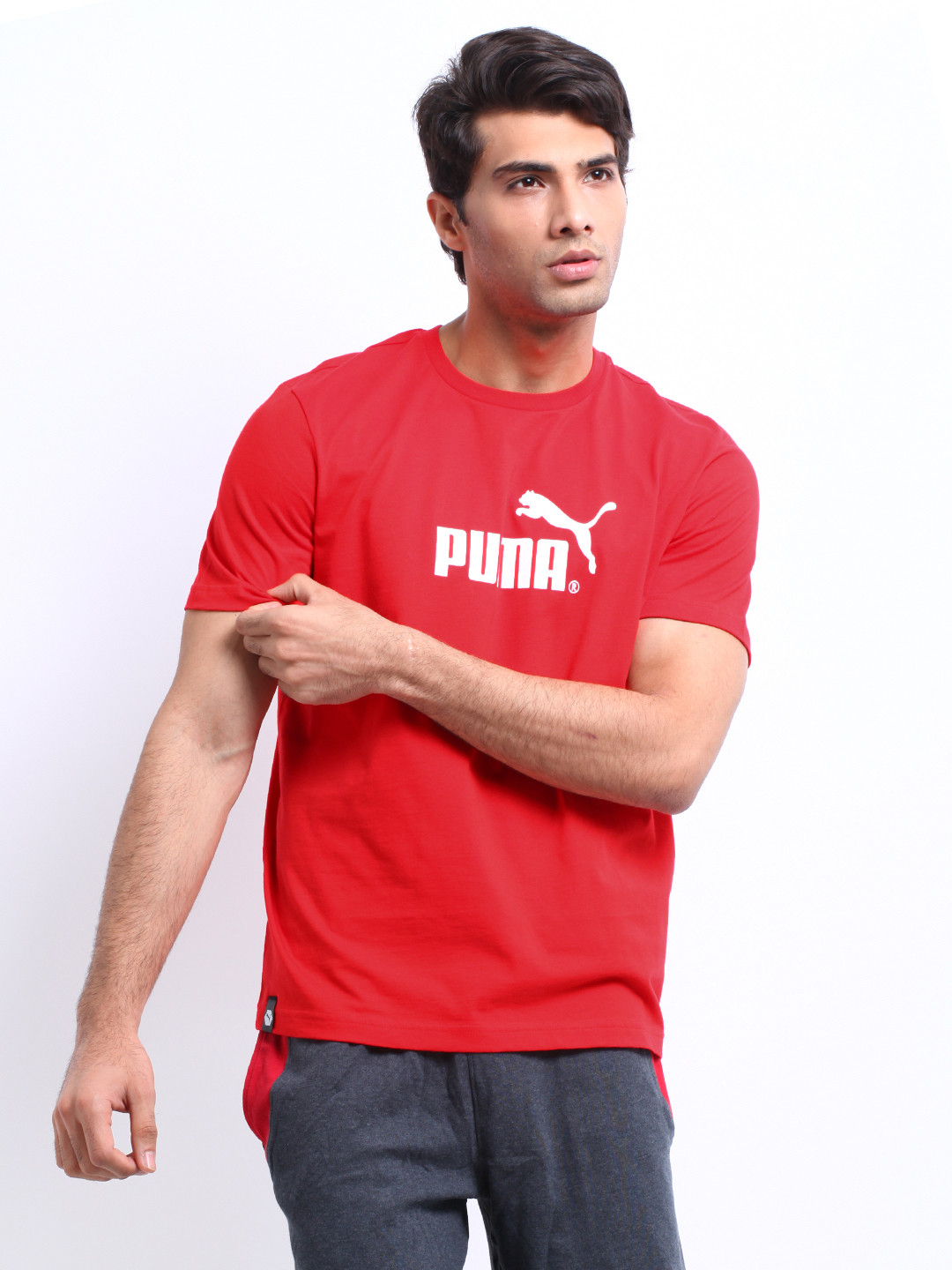 Buy Puma Men Red Logo Print Pure Cotton T Shirt - Tshirts for Men ...