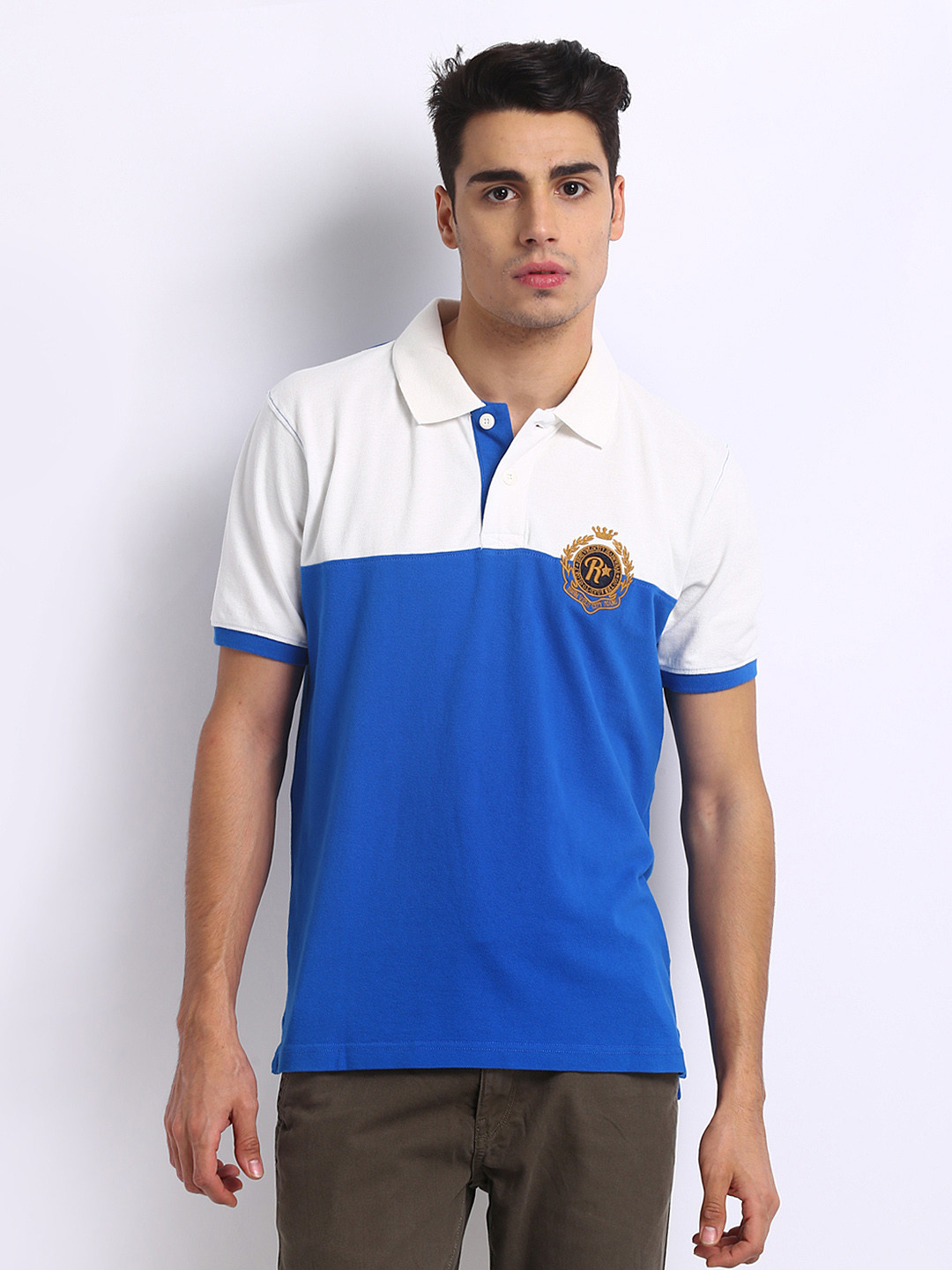 Buy Roadster Men Blue White Polo Pure Cotton T Shirt - Tshirts for Men ...