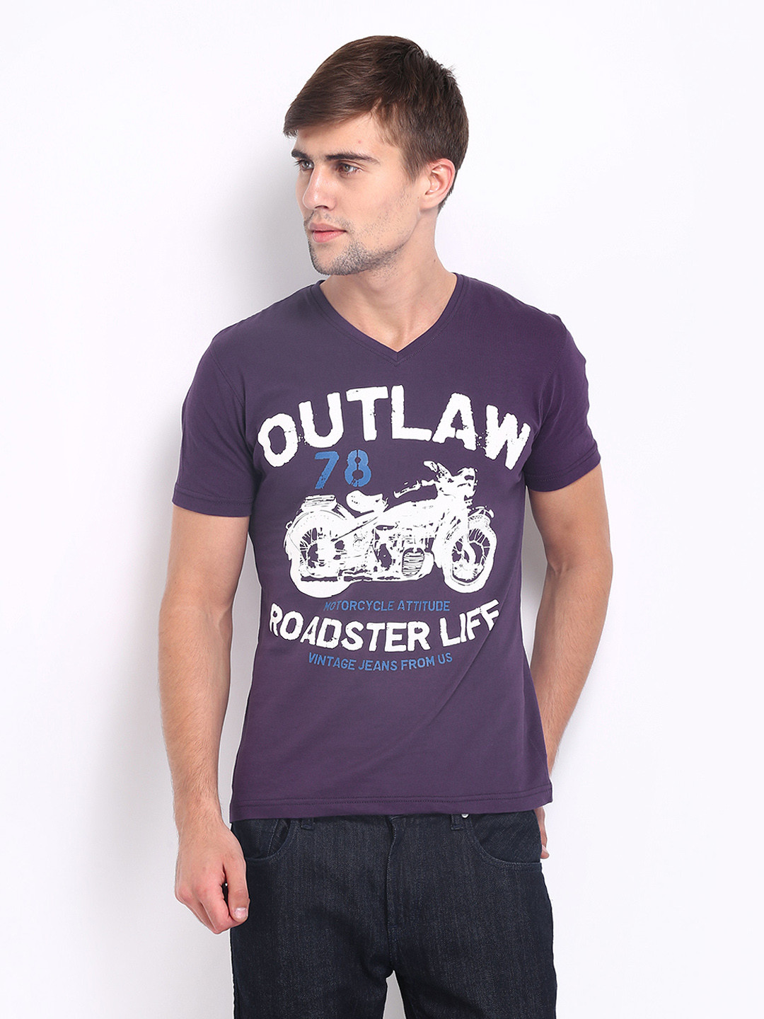 Buy Roadster Men Purple Outlaw Printed Pure Cotton T Shirt - Tshirts ...