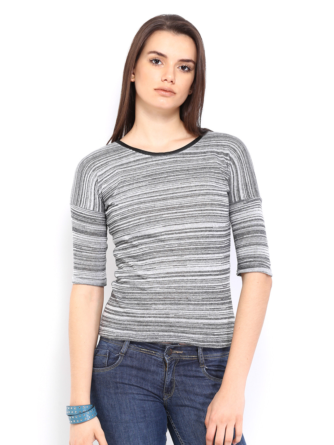 Buy Roadster Women Grey Striped Top - Tops for Women 338242 | Myntra