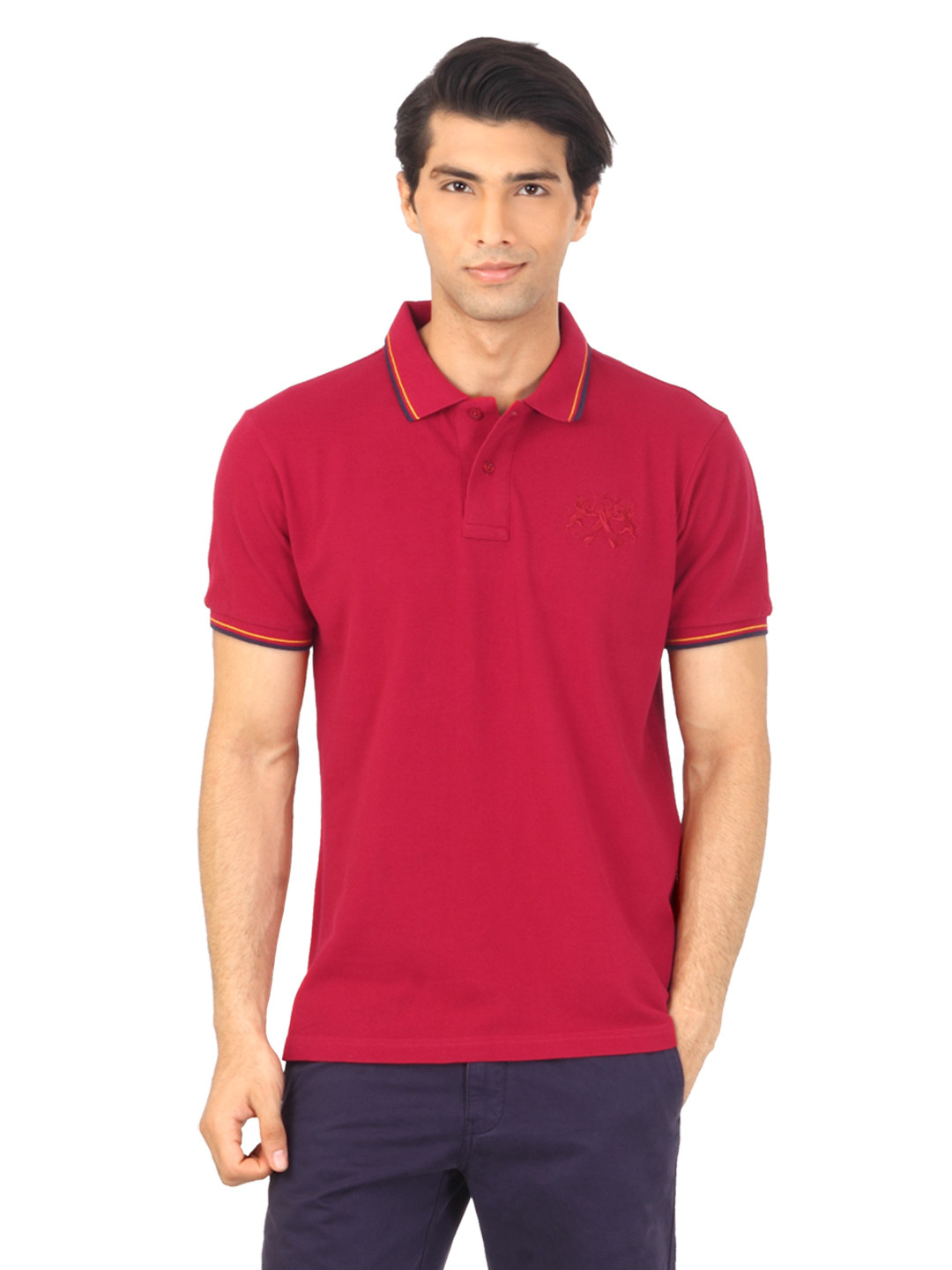 Buy Sher Singh Men Cherry Red Polo Pure Cotton T Shirt - Tshirts for ...