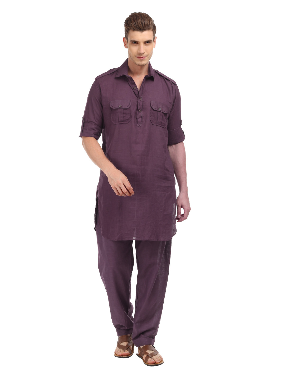 Buy Shree Men Purple Pathani Kurta Pyjama Set - Kurta Sets for Men ...