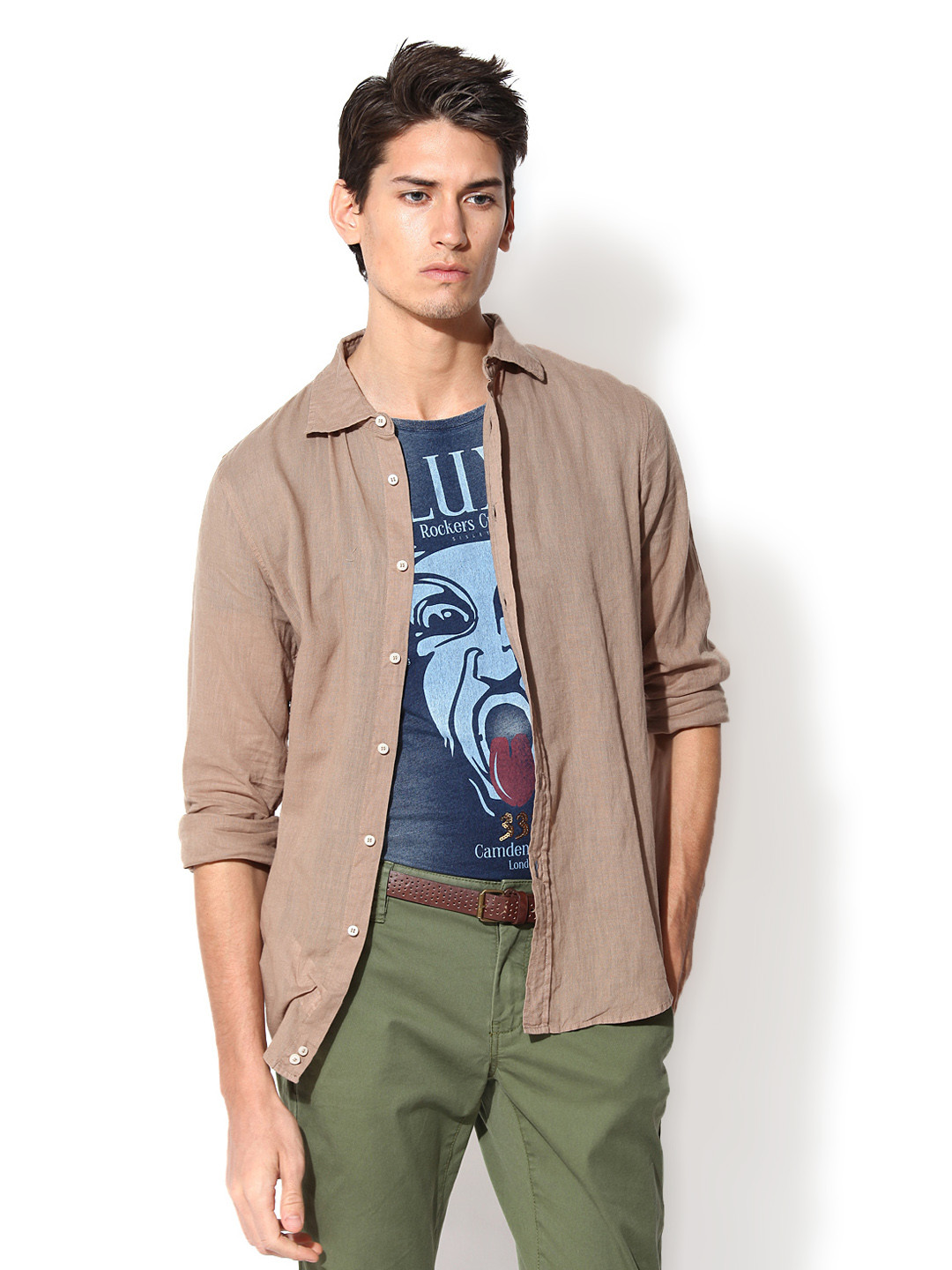 Buy Sisley Men Brown Linen Blend Casual Shirt - Shirts for Men 330267 ...