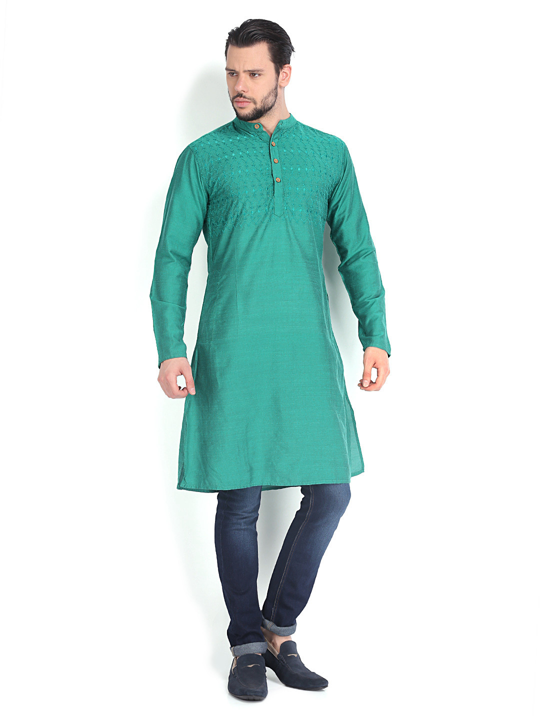 Buy Svanik Men Green Embroidered Kurta - Kurtas for Men 546689 | Myntra