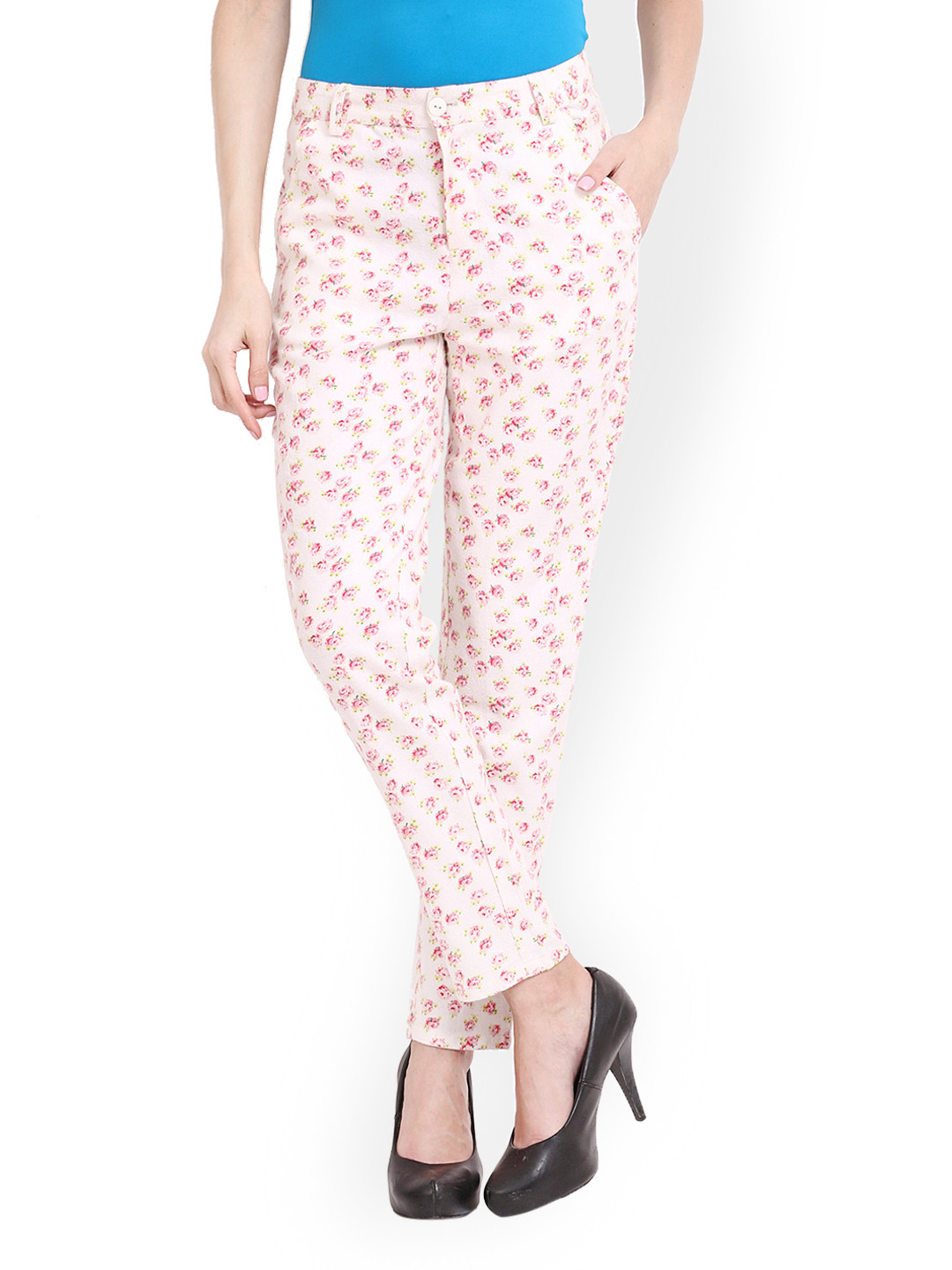 Buy Sweet Lemon Women White Printed Trousers - Trousers for Women ...