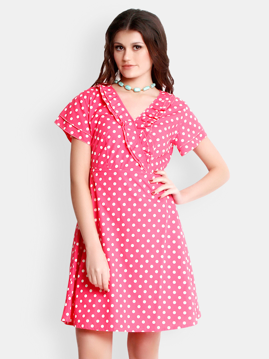 Buy The Gud Look Pink & White Polka Dot Fit & Flare Dress - Dresses for ...