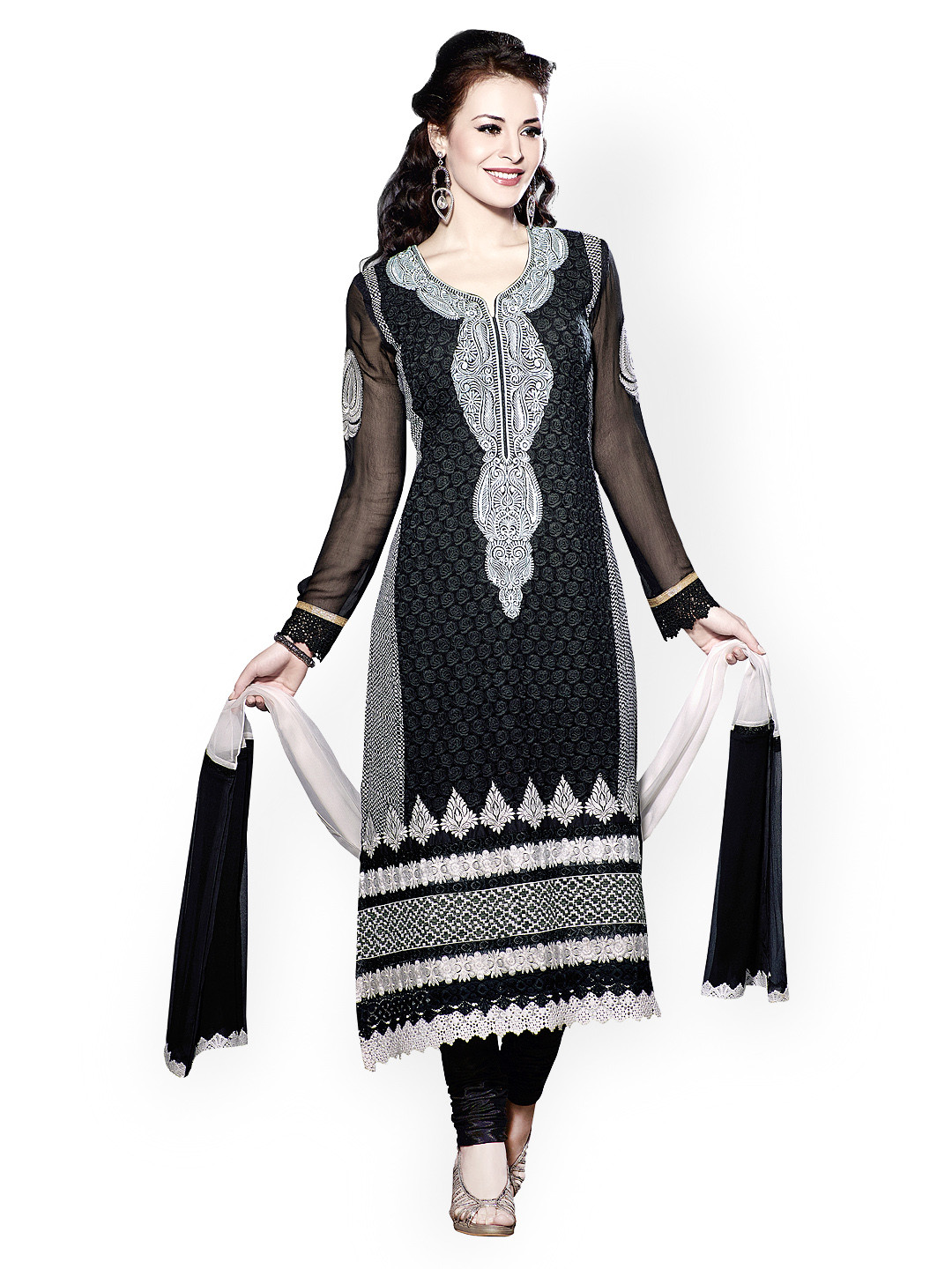 Buy Touch Trends Black Georgette Unstitched Dress Material - Dress ...