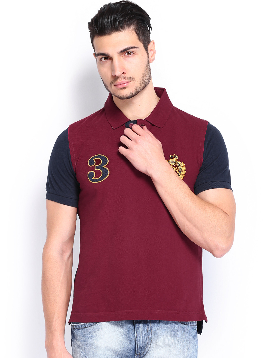 Buy U.S. Polo Assn. Men Maroon Navy Polo Pure Cotton T Shirt - Tshirts ...