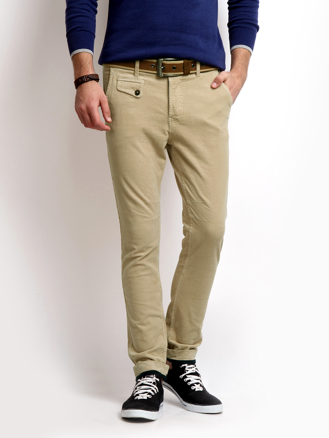 Buy United Colors Of Benetton Men Beige Carrot Fit Corduroy Trousers ...