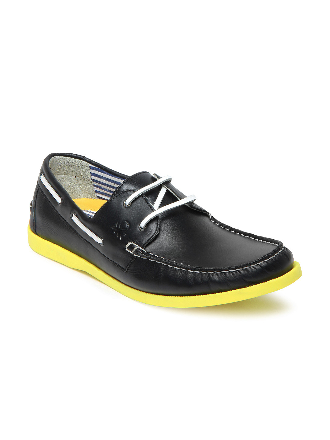 Buy United Colors Of Benetton Men Black Leather Boat Shoes - Casual ...