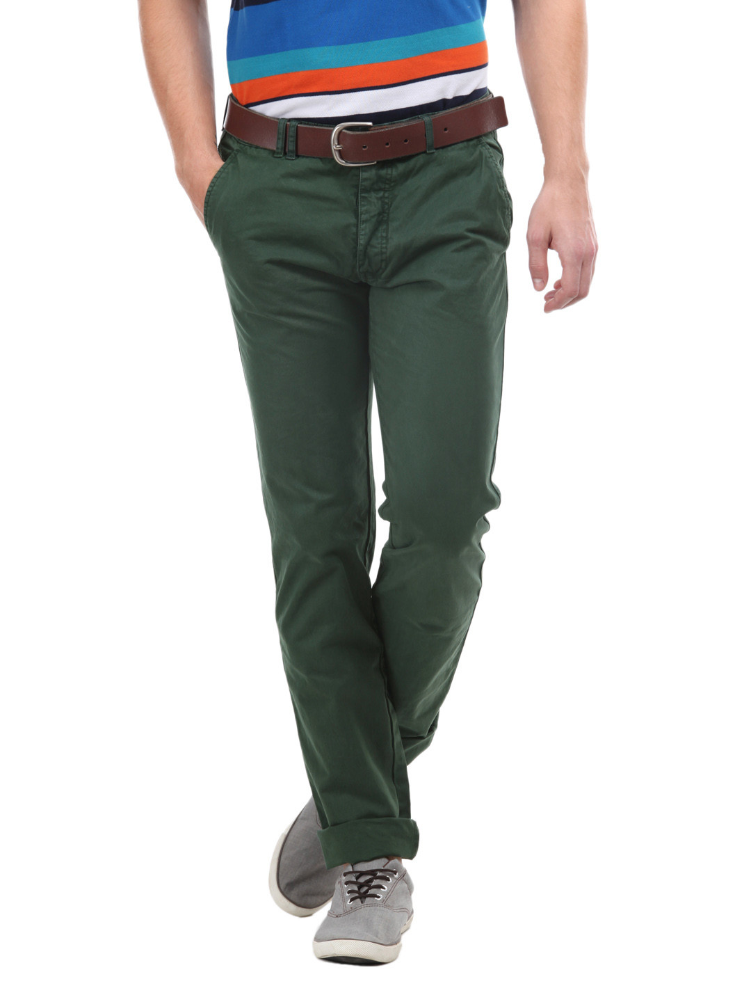 Buy Van Heusen Sport Men Bottle Green Slim Fit Jeanos Trousers ...