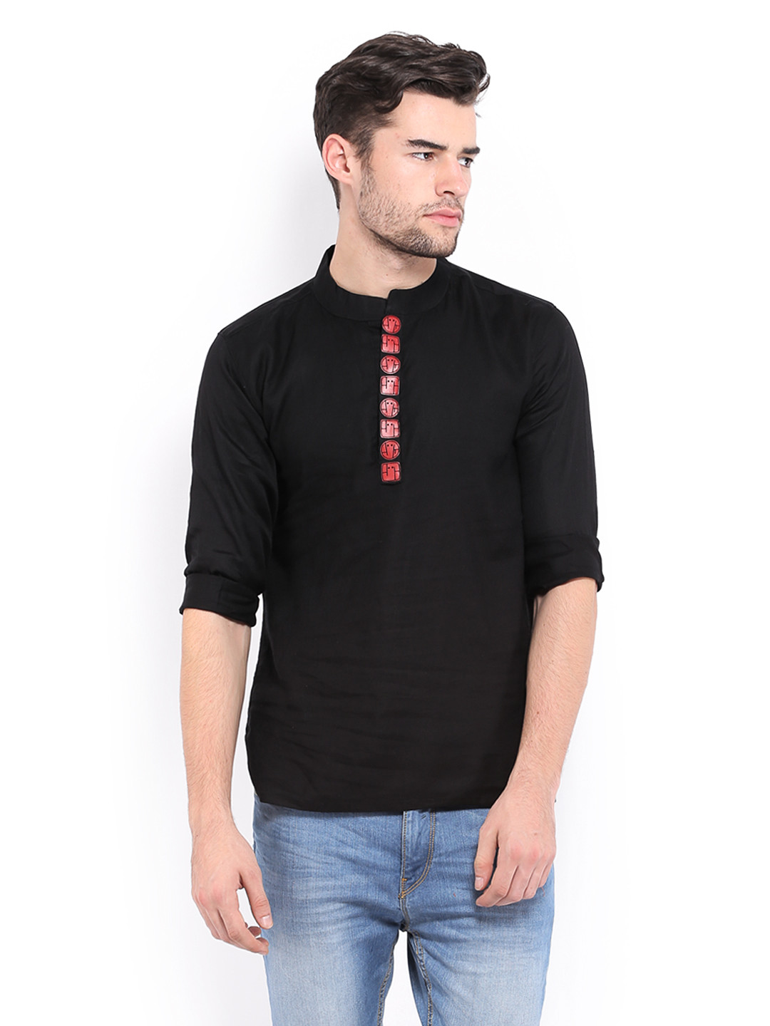 Buy Veda Men Black Short Kurta - Kurtas for Men 411343 | Myntra