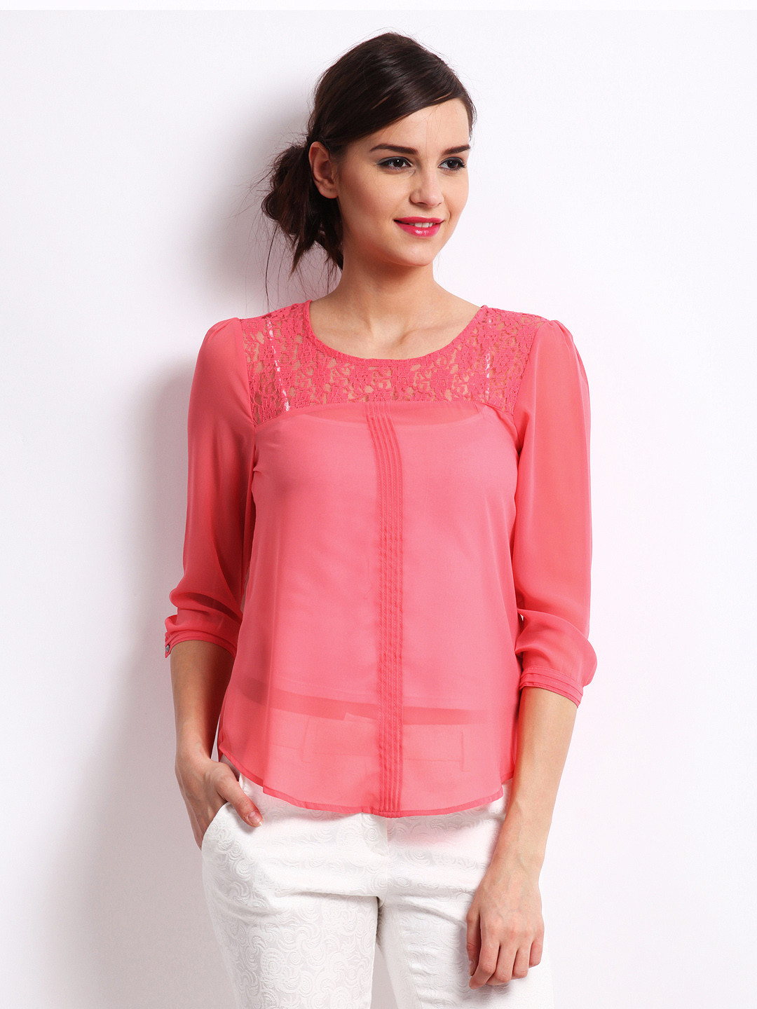 Buy Vero Moda Women Coral Pink Ellie Top - Tops for Women 234957 | Myntra