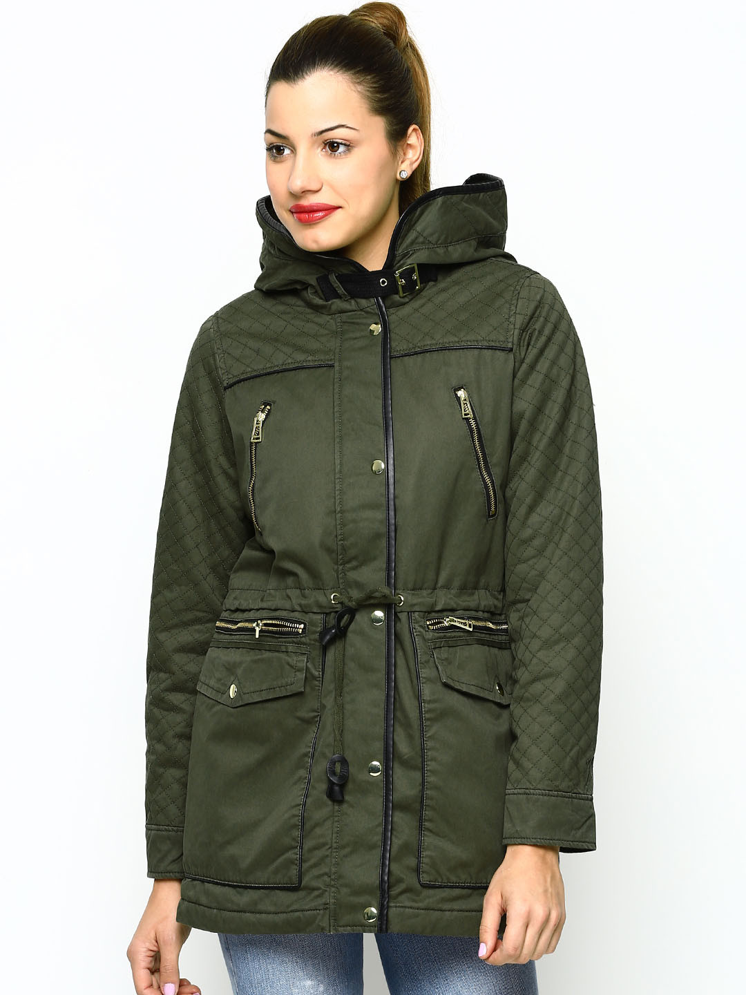 Buy Vero Moda Women Olive Green Hooded Jacket - Jackets for Women ...