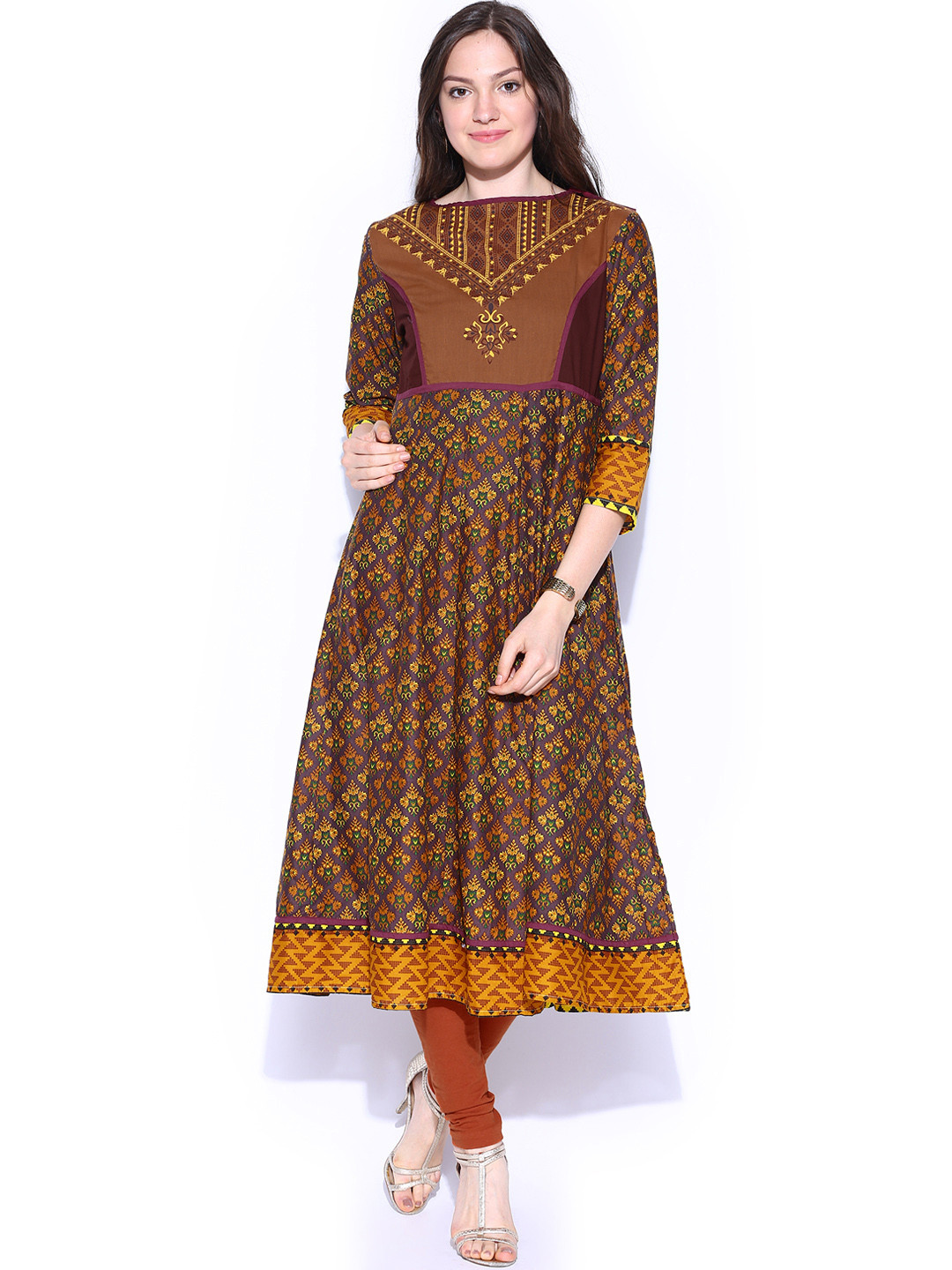 Buy Vishudh Women Purple & Yellow Printed Anarkali Kurta - Kurtas for ...