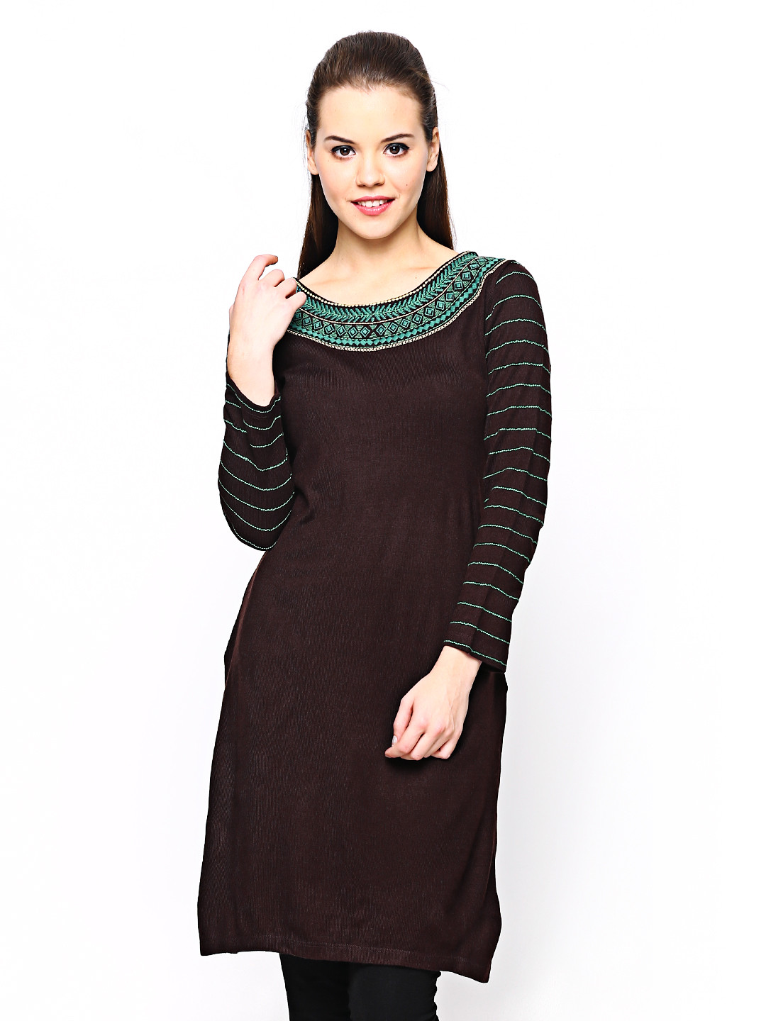 Buy W Women Brown Winter Kurta - Kurtas for Women 523157 | Myntra