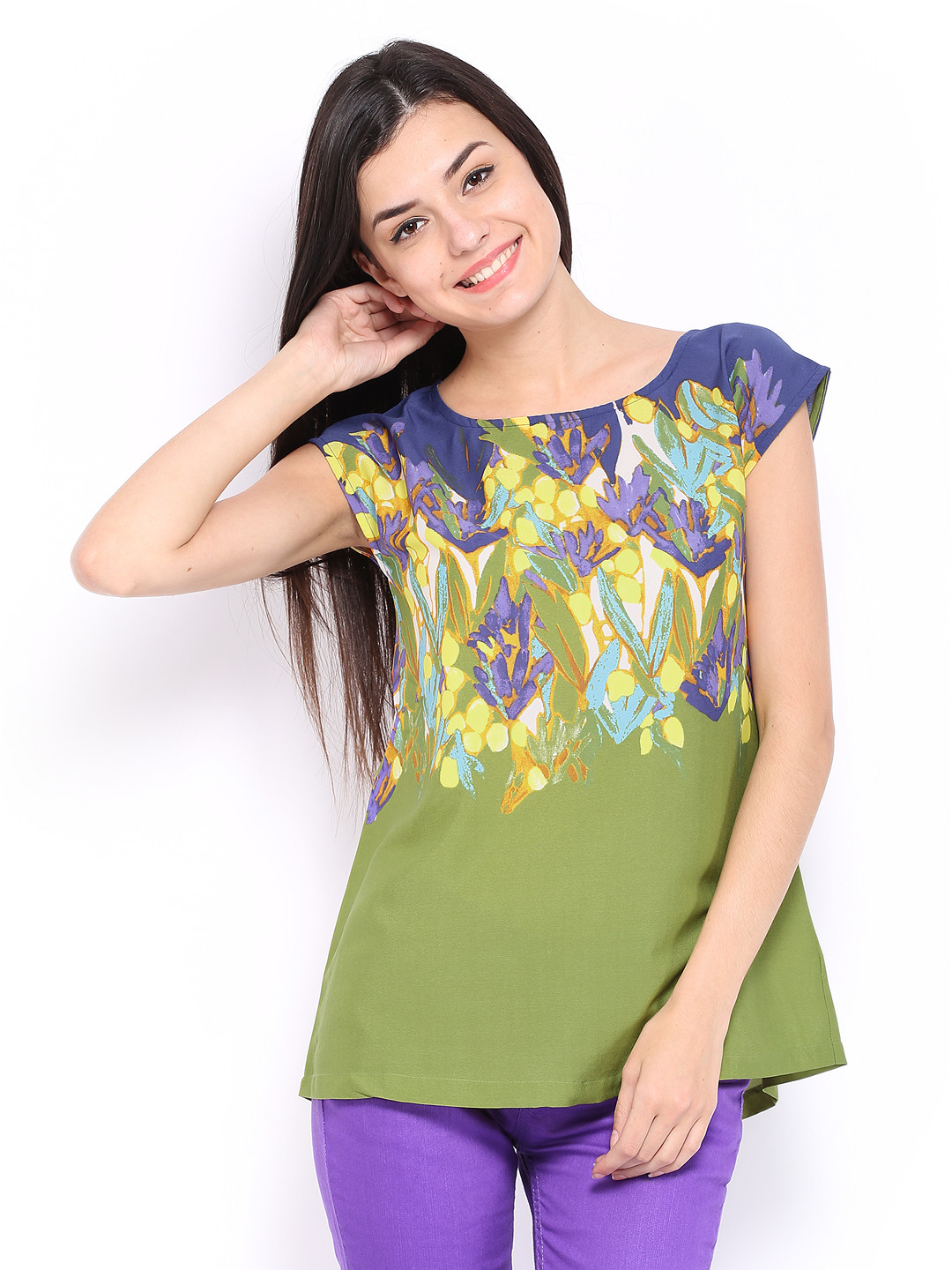 Buy W Women Green & Purple Printed Printed Top - Tops for Women 330546 ...