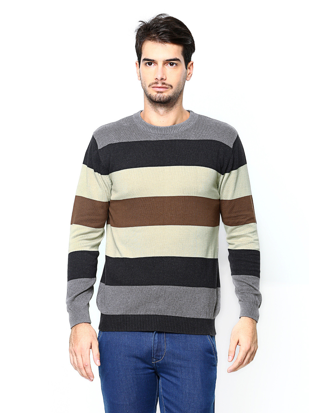 Buy Wills Lifestyle Men Multicoloured Striped Sweater - Sweaters for ...